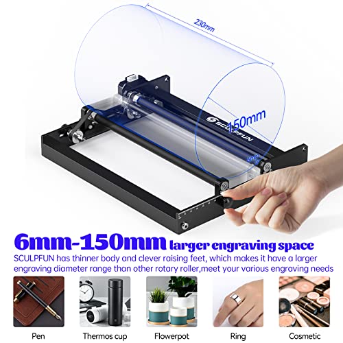 SCULPFUN Laser Rotary Roller, Laser Engraver Aluminum Y-axis Rotary Roller Engraving Module for Engraving Cylindrical Objects Cans, Compatible with Most Engraving Machines