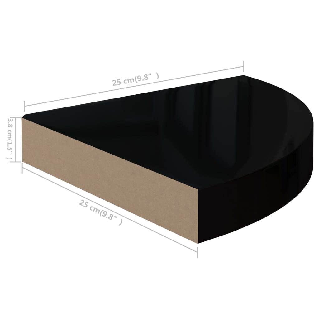 DYRJDJWIDHW Floating Corner Shelves 4 pcs Bookshelf for Bedroom,Shelves,Wood Bookcase,Suitable for Bedroom, Office, Living Room, Study,High Gloss Black 9.8"x9.8"x1.5" MDF