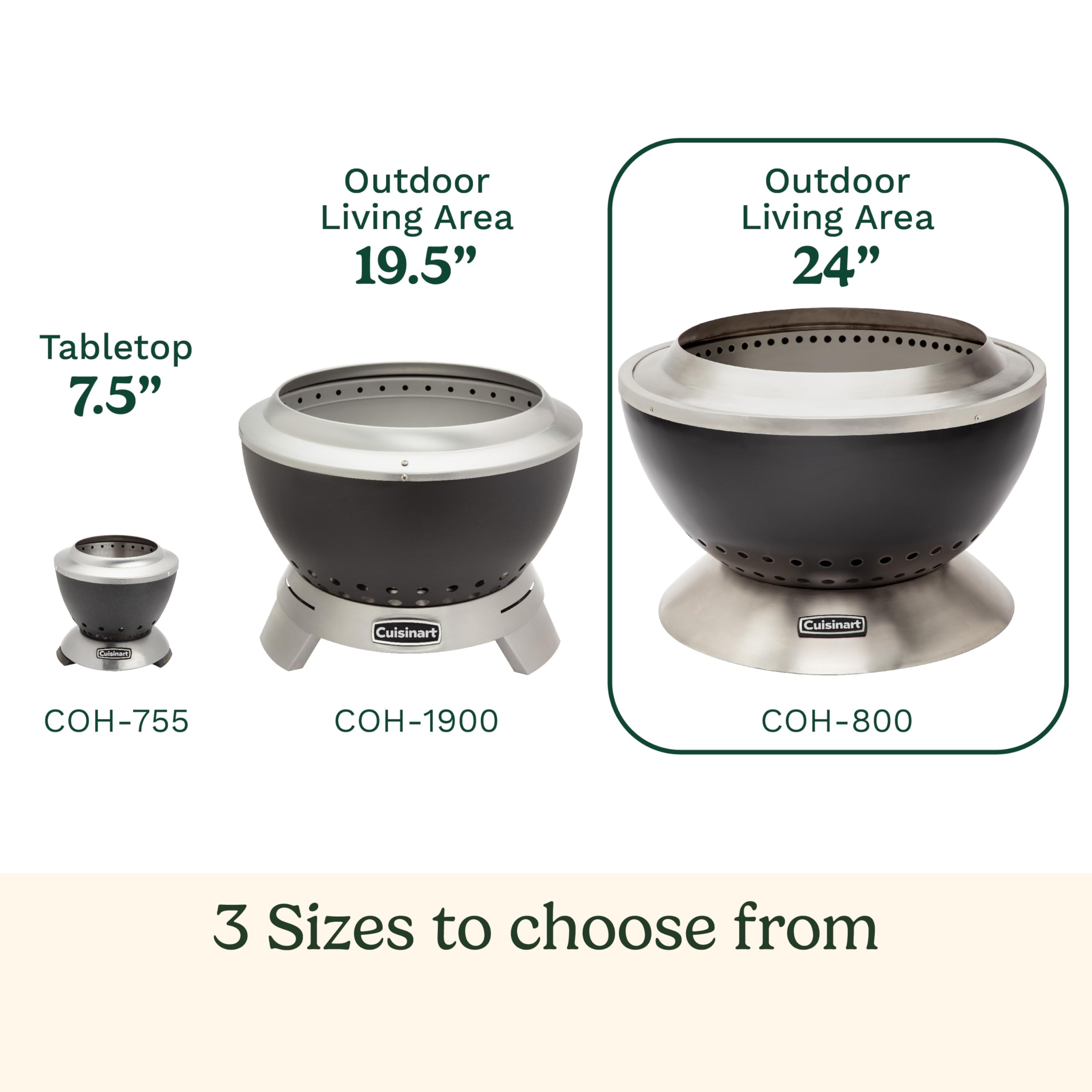 Cuisinart 24” Cleanburn Smokeless Fire Pit with Removable Base for Ash, Portable Outdoor Wood Burning Fireplace, Smoke Free Stainless Steel Outdoor Heater, Enhanced Airflow and Easy Cleanup