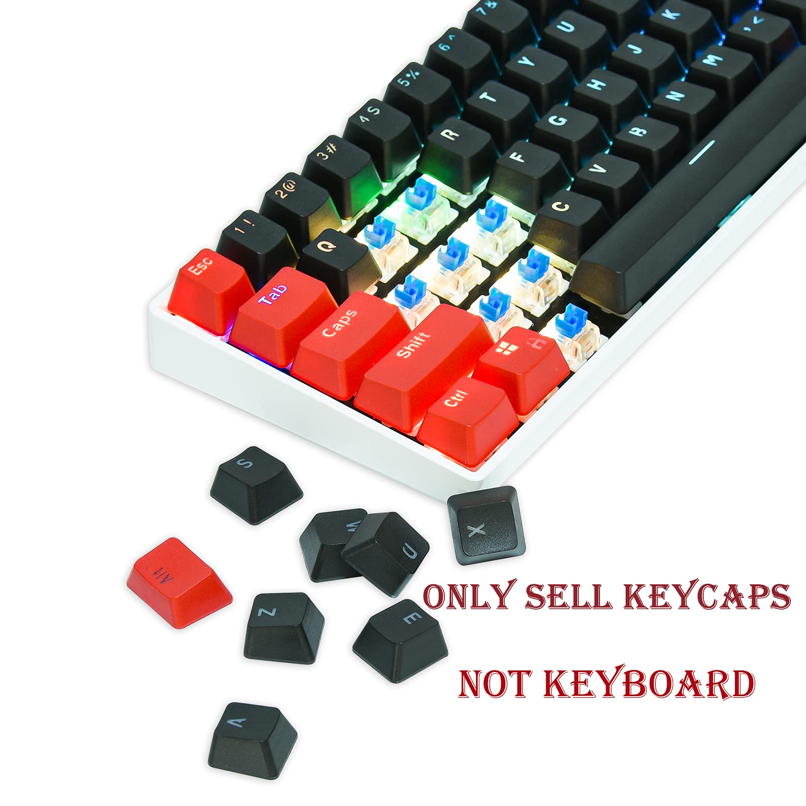 Fogruaden PBT Keycaps Red and Black Keycaps 60 Percent, OEM Profile Custom keycaps Set, Suitable for Cherry MX Switch Mechanical Keyboard
