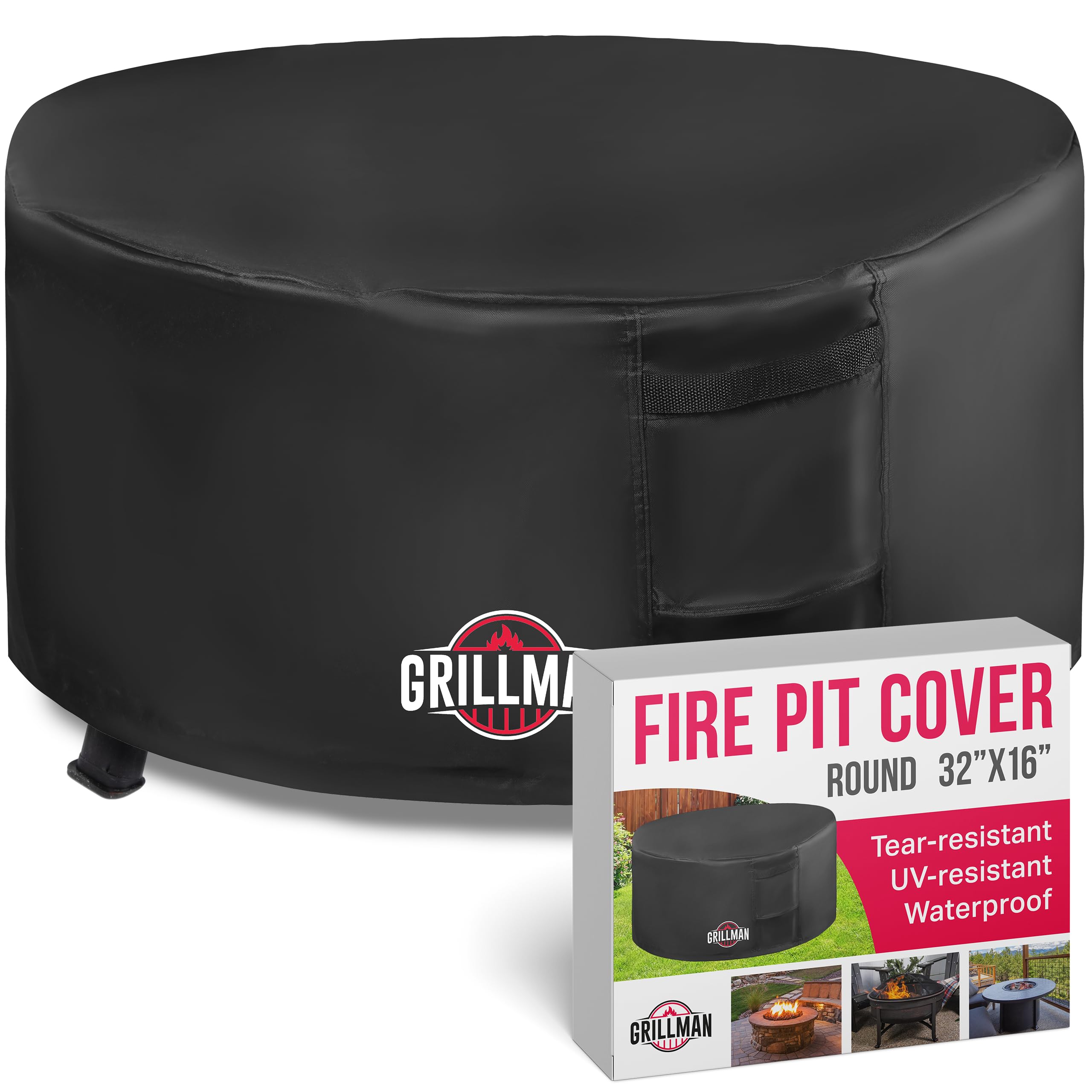 Heavy Duty Fire Pit Covers, Fit 32x16 Inch Round Gas Fire Pit - 600D Polyester Firepit Covers Round, Outdoor Fire Pit Cover, Firepit Cover, Fire Pit Cover Round, Patio Cover for Fire Pit, Table Cover