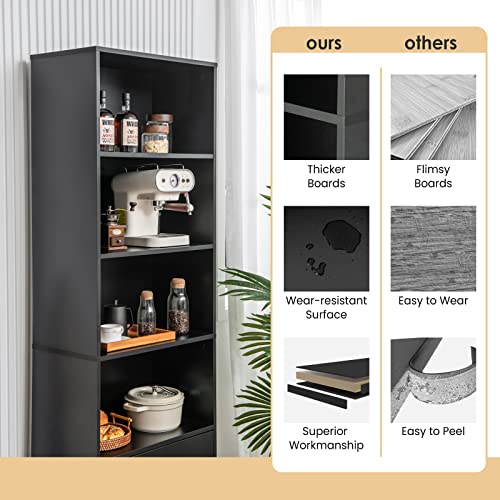 JIMUOO 74’’ Tall Bookshelf with Drawers, 4 Shelf Bookcase with Storage Cabinet, 4 Tier Wooden Book Display Shelf Storage Organizer for Bedroom Office Home Living Room
