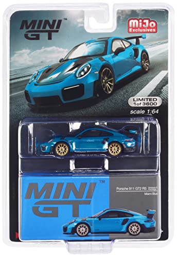 911 GT2 RS Weissach Package Miami Blue with Carbon Stripes Ltd Ed to 3600 Pieces Worldwide 1/64 Diecast Model Car by True Scale Miniatures MGT00344