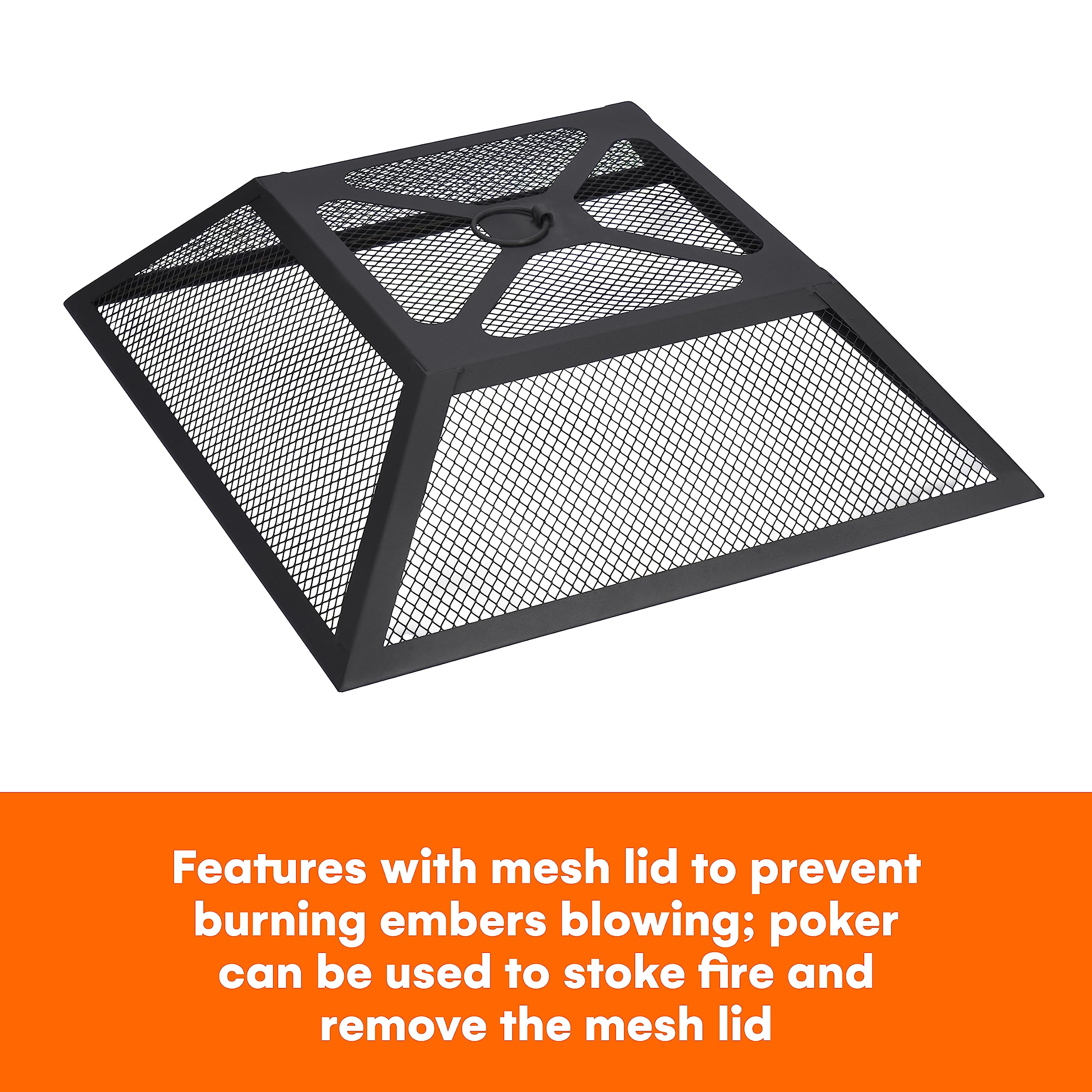 Zorestar 3 in 1 Metal Square Firepit (31.8"Dx31.8"Wx12.5"H-In) - Heavy-Duty & Portable BBQ Stove with Screen Cover & Poker - Wood Burning and Drink Cooling Fire Pit for Patio, Bonfire, Backyard, Deck