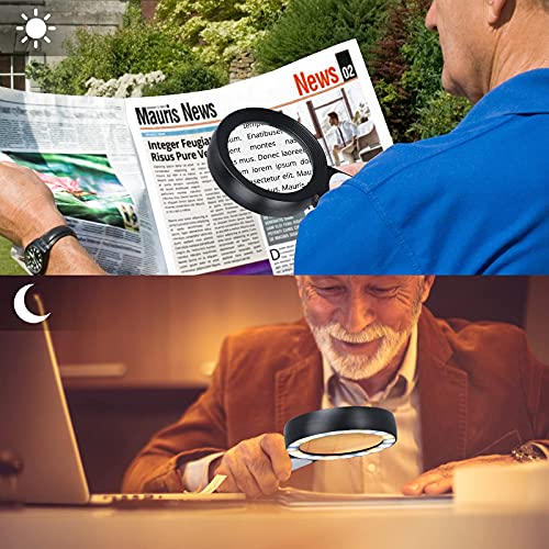 Arsir Handheld Magnifying Glass with Light, 30X 4IN Large Lighted Magnifier Glasses 18 LED 3 Modes Illuminated Magnify Lens for Seniors Rreading Book Macular Degeneration Coins Jewelry Kid Hobby Gifts