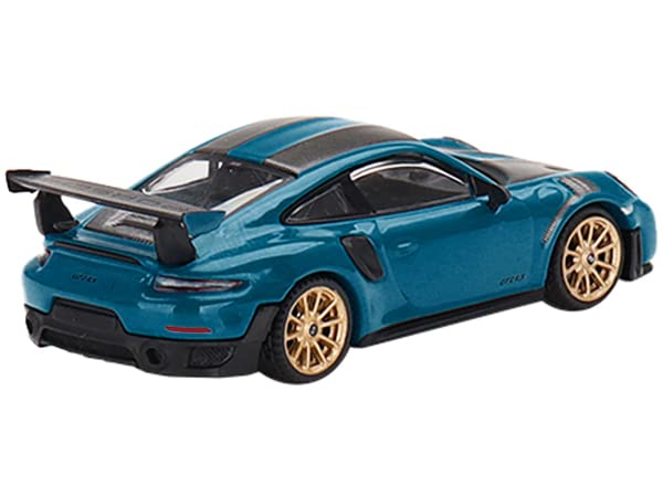 911 GT2 RS Weissach Package Miami Blue with Carbon Stripes Ltd Ed to 3600 Pieces Worldwide 1/64 Diecast Model Car by True Scale Miniatures MGT00344