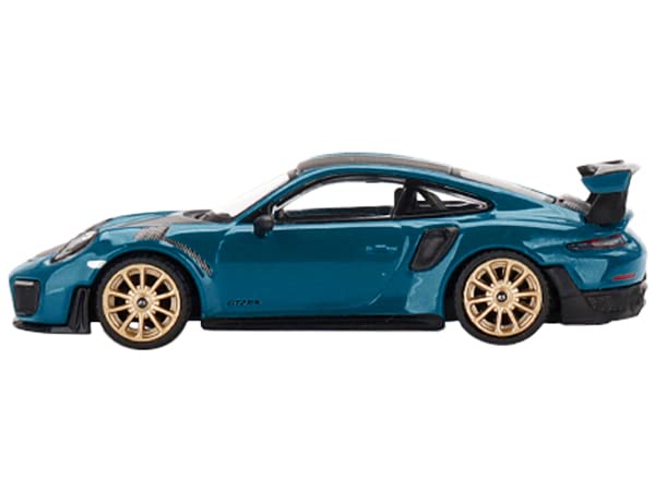 911 GT2 RS Weissach Package Miami Blue with Carbon Stripes Ltd Ed to 3600 Pieces Worldwide 1/64 Diecast Model Car by True Scale Miniatures MGT00344