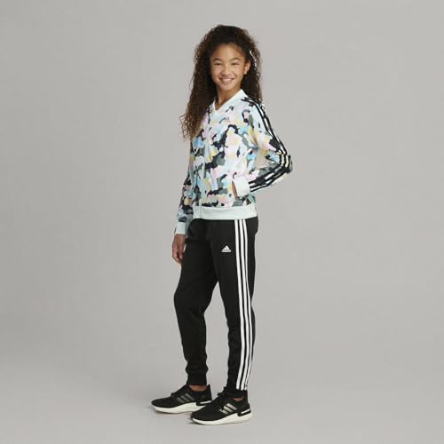 adidas Girls' Zip Front Tricot Bomber Jacket, White with Multicolor, Medium