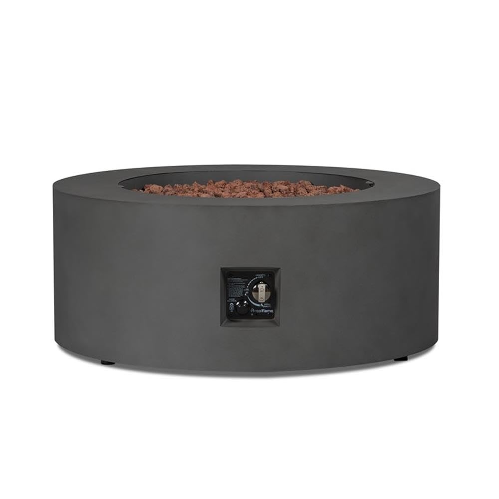 Real Flame Aegean Round Propane Fire Table for Outdoors in Weathered Slate with Natural Gas Conversion Kit, Lid and Storage Cover - Durable Gray Fire Pit
