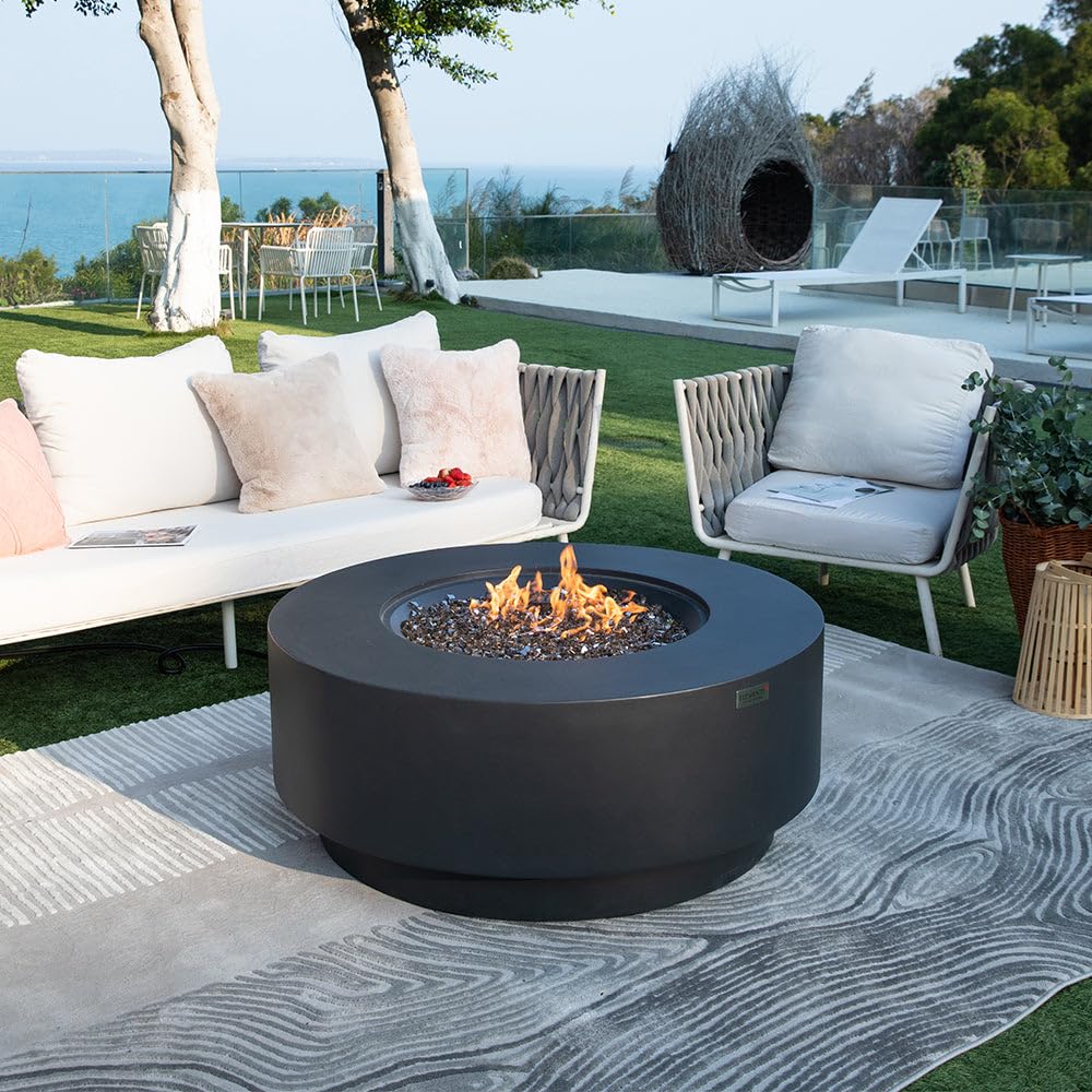 Nimes Concrete Fire Pit 40.9" x 40.9" Outdoor Patio Firepit Includes Fire Glass Modern Fire Pits & Outdoor Fireplaces for Garden, Deck, Indoor & Outdoor Heating