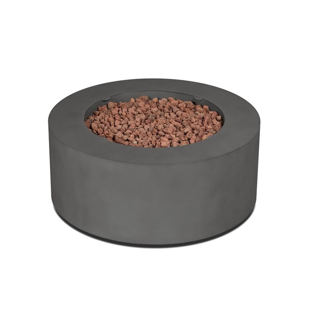 Real Flame Aegean Round Propane Fire Table for Outdoors in Weathered Slate with Natural Gas Conversion Kit, Lid and Storage Cover - Durable Gray Fire Pit
