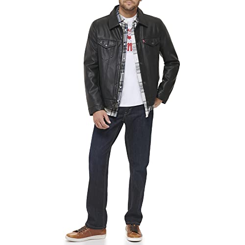 Levi's Men's Faux Leather Classic Trucker Jacket, New Black, L