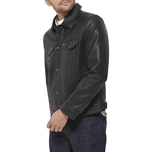Levi's Men's Faux Leather Classic Trucker Jacket, New Black, L