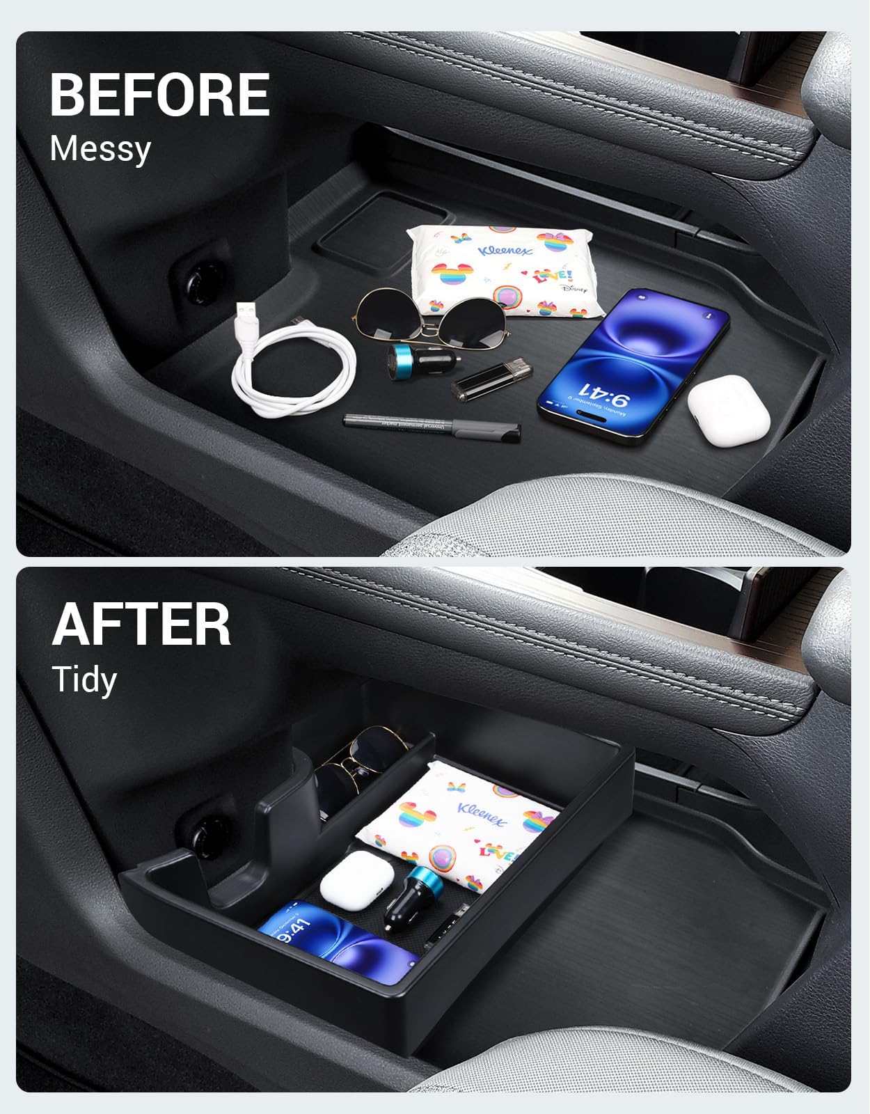 Ecarzo 2025 Upgraded Console Bottom Organizer Compatible with 2021-2025 Toyota Sienna Accessories, Lower Center Console Tray Storage Box with Multiple Compartments