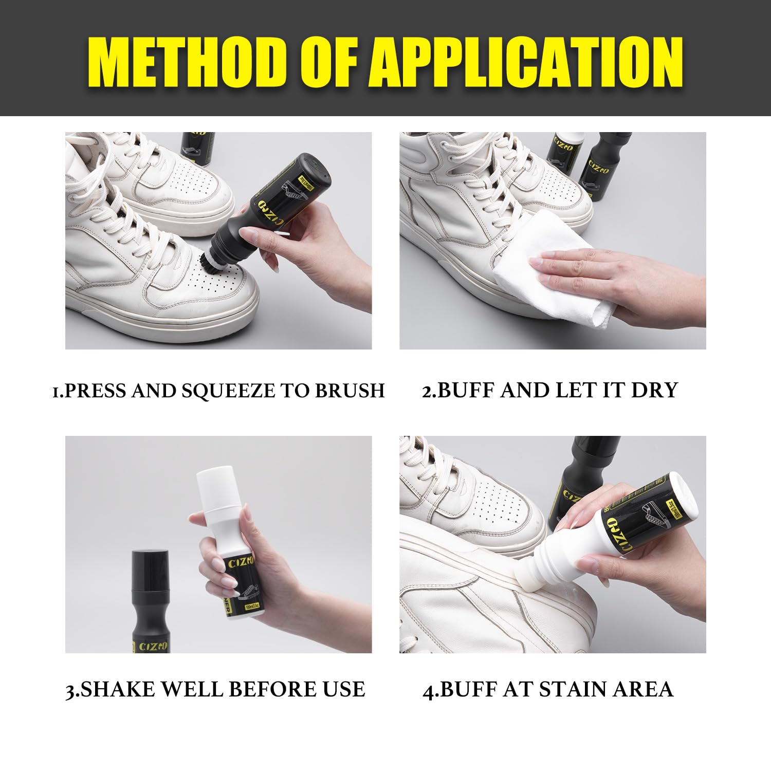 Shoe Cleaner Whitener for Sneaker, COZGO Shoe Cleaning and Whitening Kit, 3.5oz Shoe Cleaner and 3.5oz Whitener, No extra brushes needed,Work on White shoe,Sneaker,Canvas,Mesh,Tennis,PU,Fabric,Leather