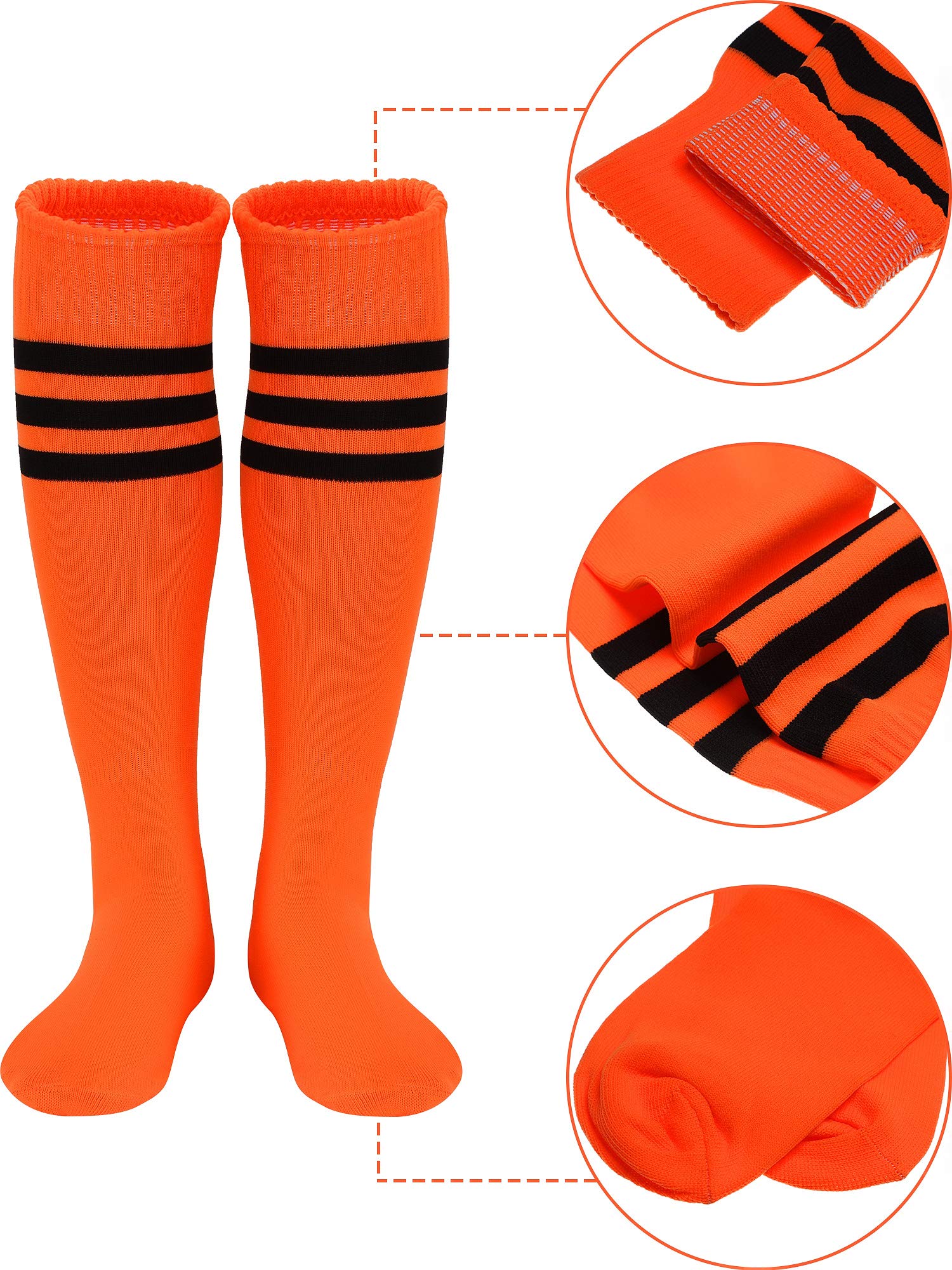 SATINIOR 4 Pairs Colorful Striped Neon Thigh High Socks Witch socks Soccer Socks for Women(Pink, Yellow, Green, Orange)