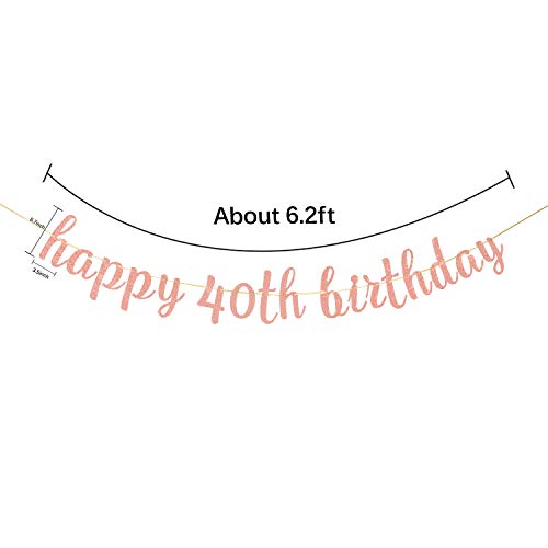 INNORU Glitter Happy 40th Birthday Banner - Forty Sign Banner - Cheers to 40 Years Birthday Party Bunting Decorations Rose Gold