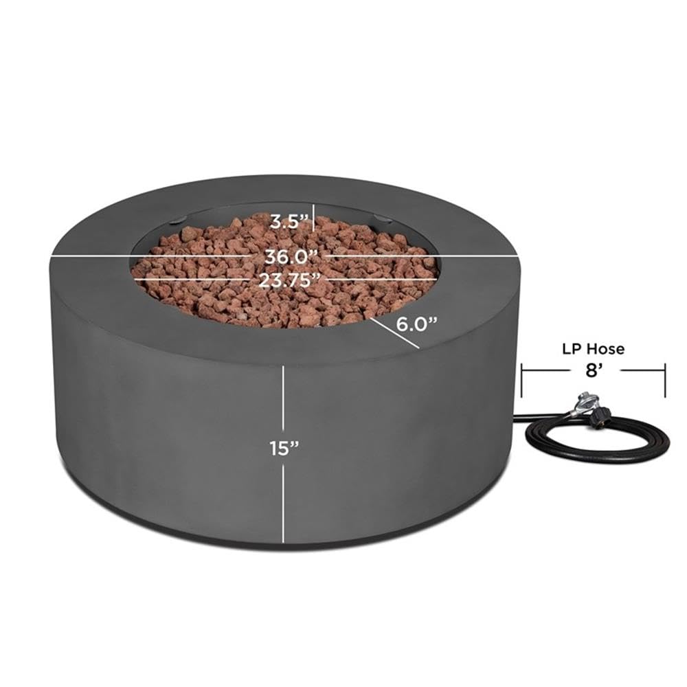 Real Flame Aegean Round Propane Fire Table for Outdoors in Weathered Slate with Natural Gas Conversion Kit, Lid and Storage Cover - Durable Gray Fire Pit