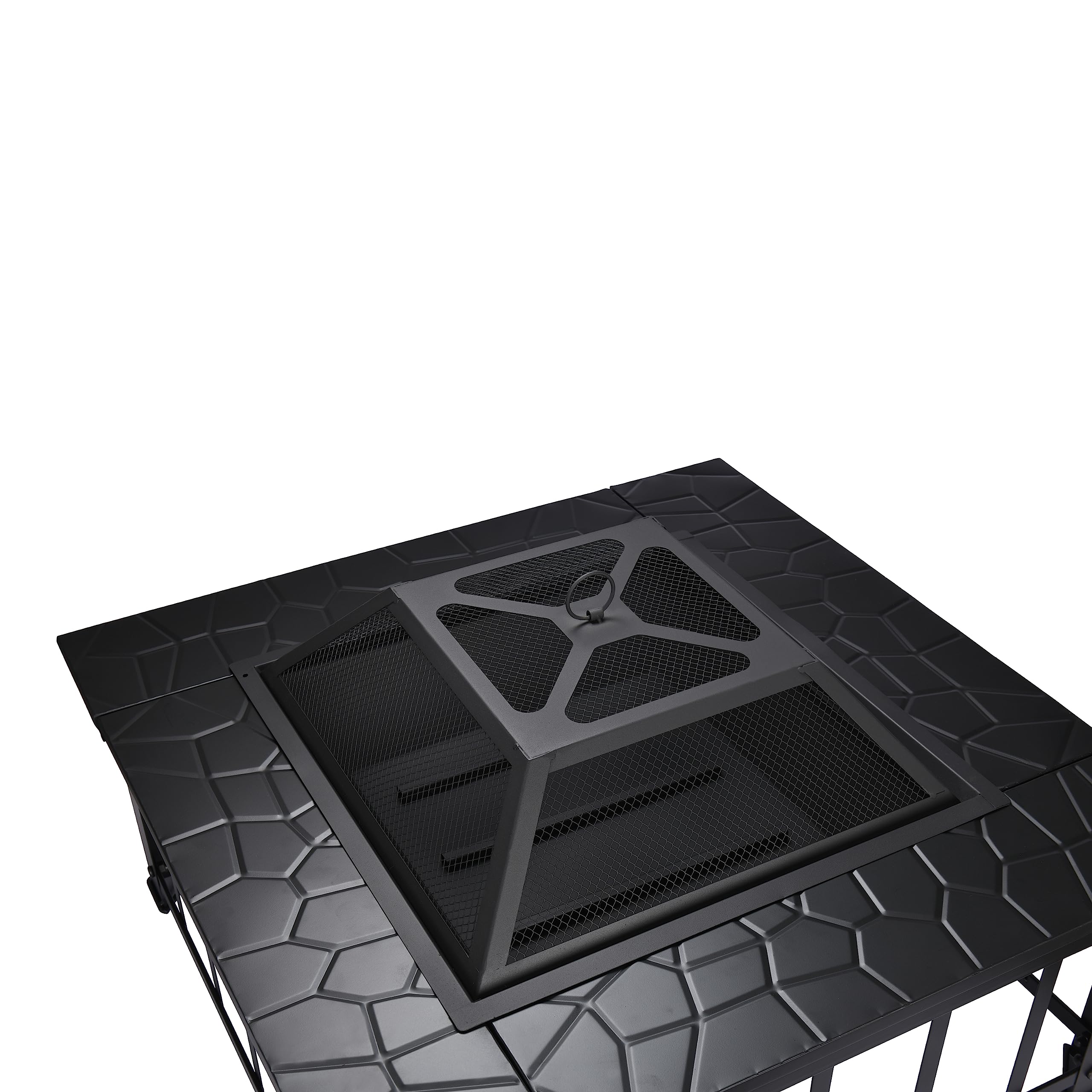 Zorestar 3 in 1 Metal Square Firepit (31.8"Dx31.8"Wx12.5"H-In) - Heavy-Duty & Portable BBQ Stove with Screen Cover & Poker - Wood Burning and Drink Cooling Fire Pit for Patio, Bonfire, Backyard, Deck