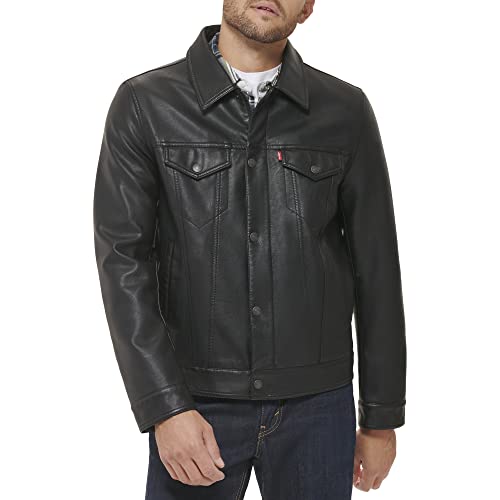 Levi's Men's Faux Leather Classic Trucker Jacket, New Black, L