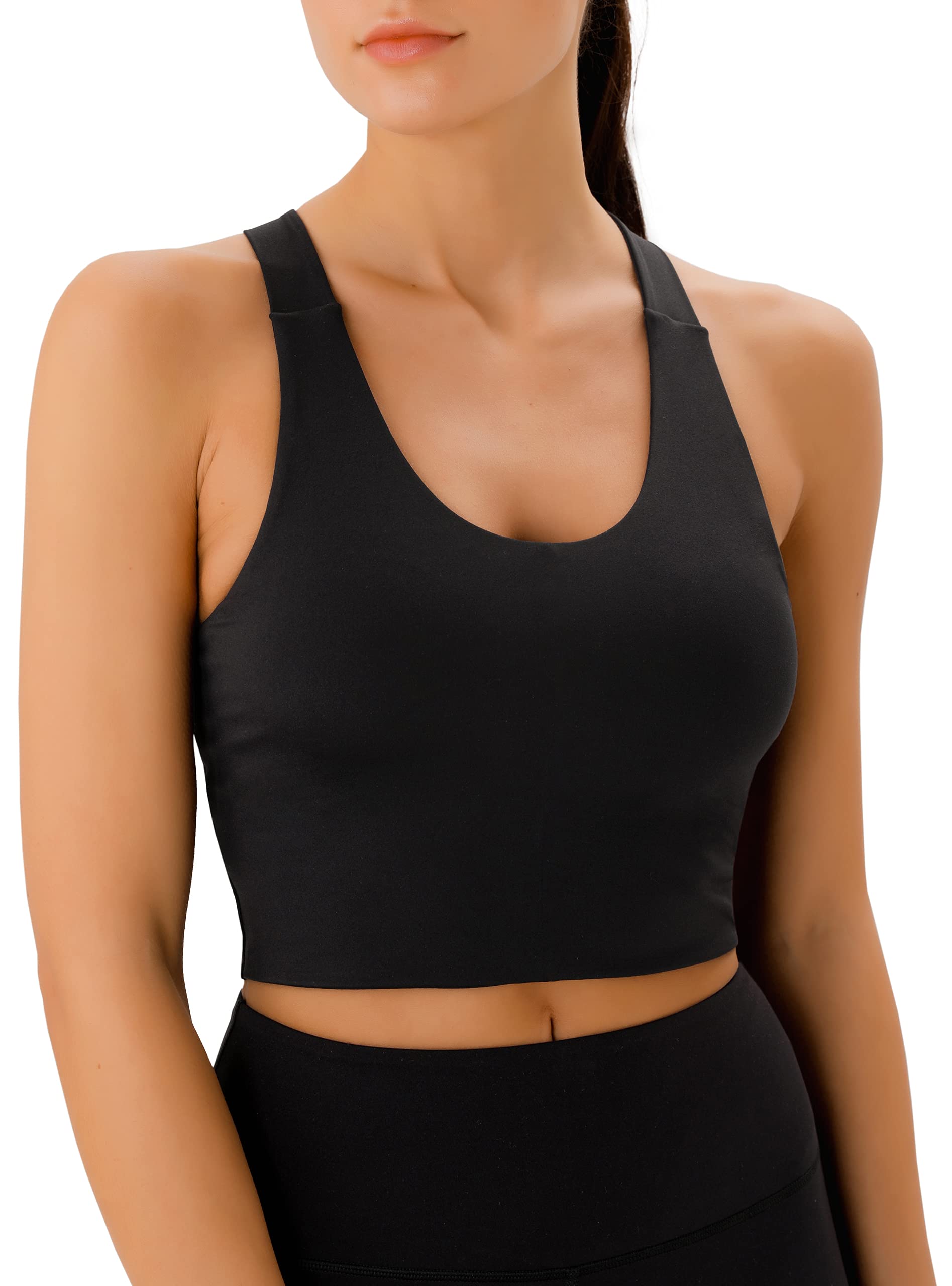 JOYSPELS Sports Bras for Women Extra Comfort Criss-Cross Back Padded Workout Tops for Women Medium Support Black