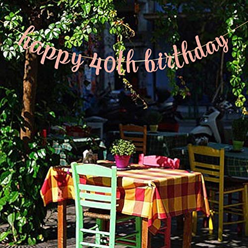 INNORU Glitter Happy 40th Birthday Banner - Forty Sign Banner - Cheers to 40 Years Birthday Party Bunting Decorations Rose Gold