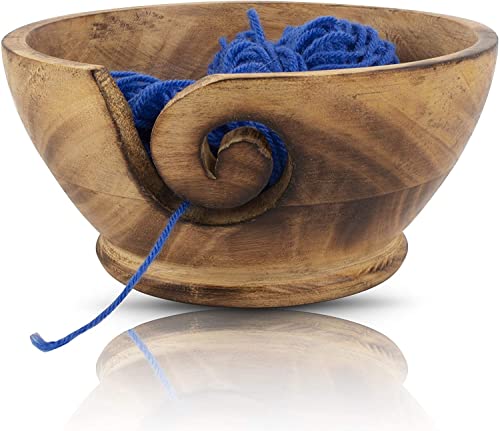 Handcrafted Wooden Yarn Knitting Crochet Bowl Holder for Skien Yarn Balls Decorative Storage Organizer Crocheting Needlework Knitting Accessories Kit Supplies Sturdy Non Slip Gifts for Mother Her
