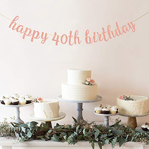 INNORU Glitter Happy 40th Birthday Banner - Forty Sign Banner - Cheers to 40 Years Birthday Party Bunting Decorations Rose Gold