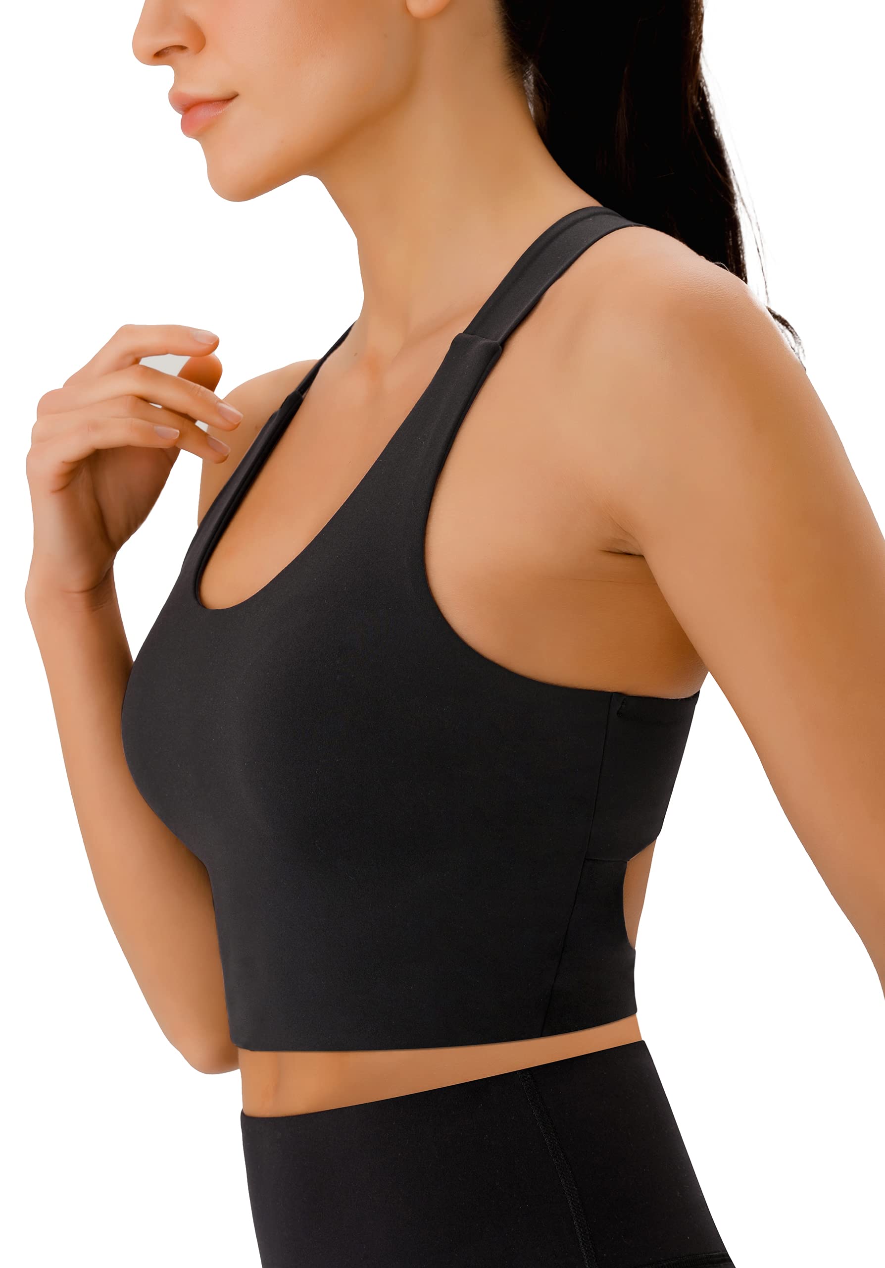 JOYSPELS Sports Bras for Women Extra Comfort Criss-Cross Back Padded Workout Tops for Women Medium Support Black