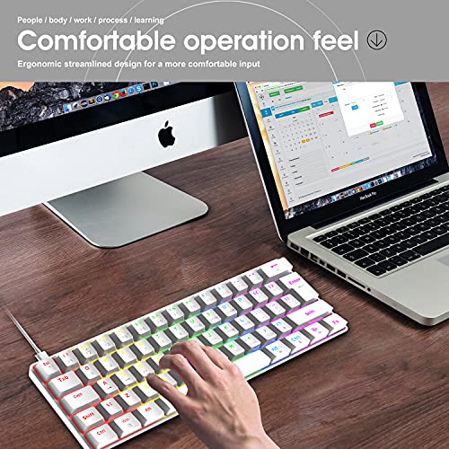 60% True Mechanical Gaming Keyboard Ultra-compact with 20 Rainbow Backlit Type C Wired Programmable 62 Keys Tactile Blue Switch Waterproof Non-Conflict and Gaming Mouse Pad for PC/Laptop/PS5(White)