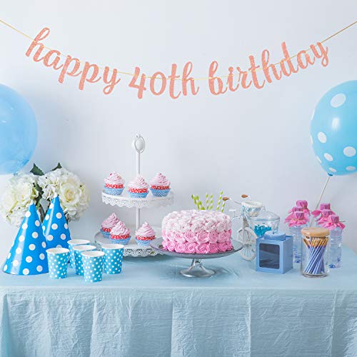 INNORU Glitter Happy 40th Birthday Banner - Forty Sign Banner - Cheers to 40 Years Birthday Party Bunting Decorations Rose Gold