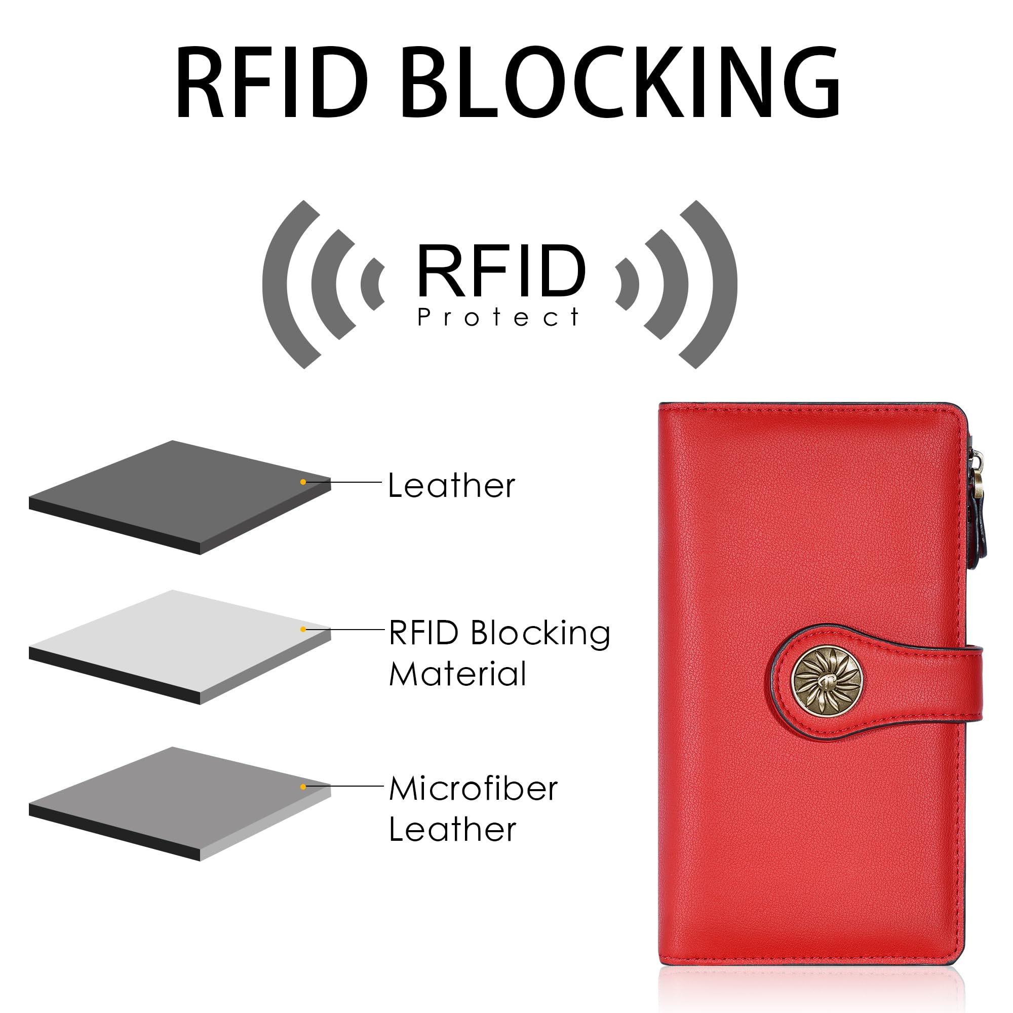Travelambo Wallets Women RFID Large Capacity Luxury Waxed Leather Clutch Wallet Multi Card Organizer