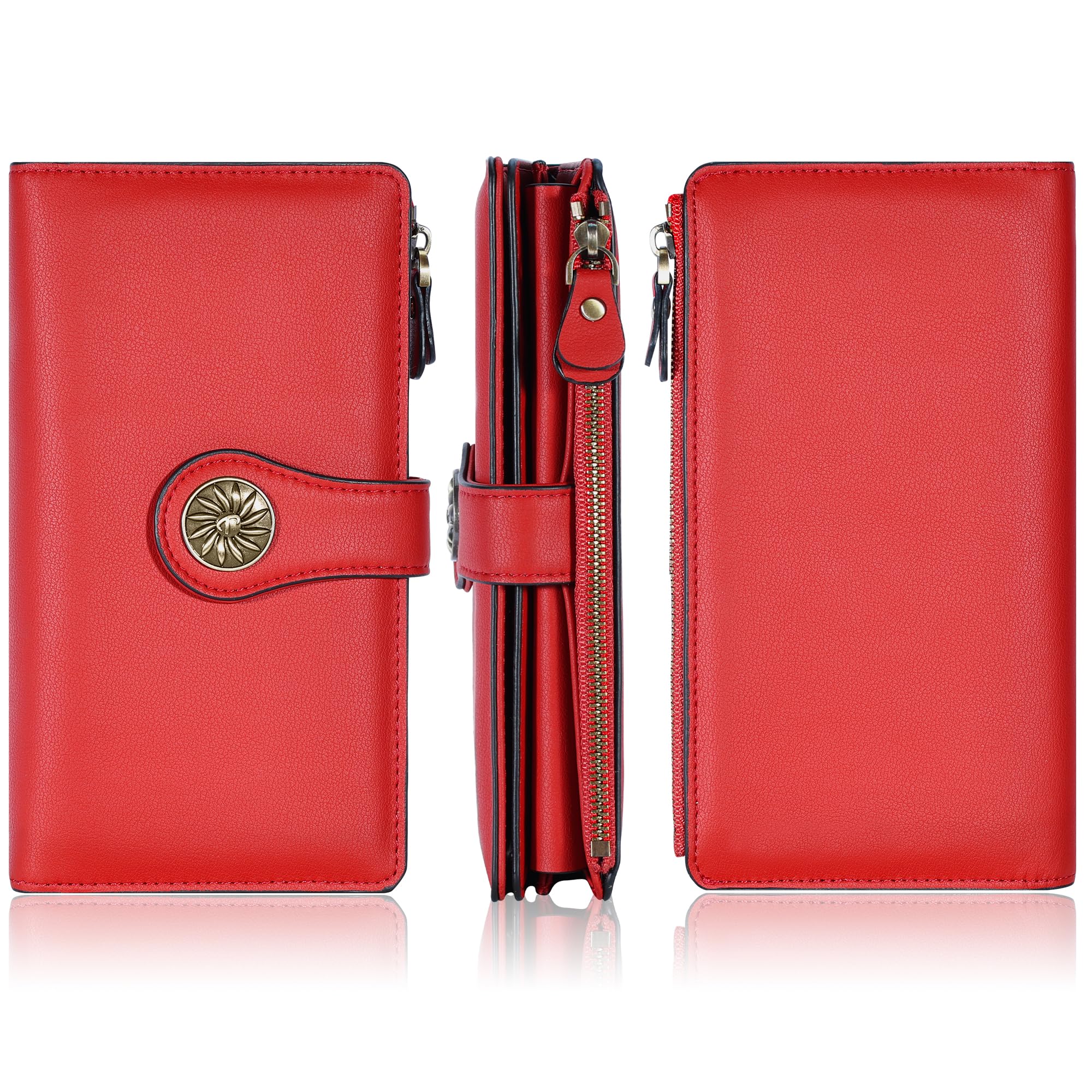 Travelambo Wallets Women RFID Large Capacity Luxury Waxed Leather Clutch Wallet Multi Card Organizer