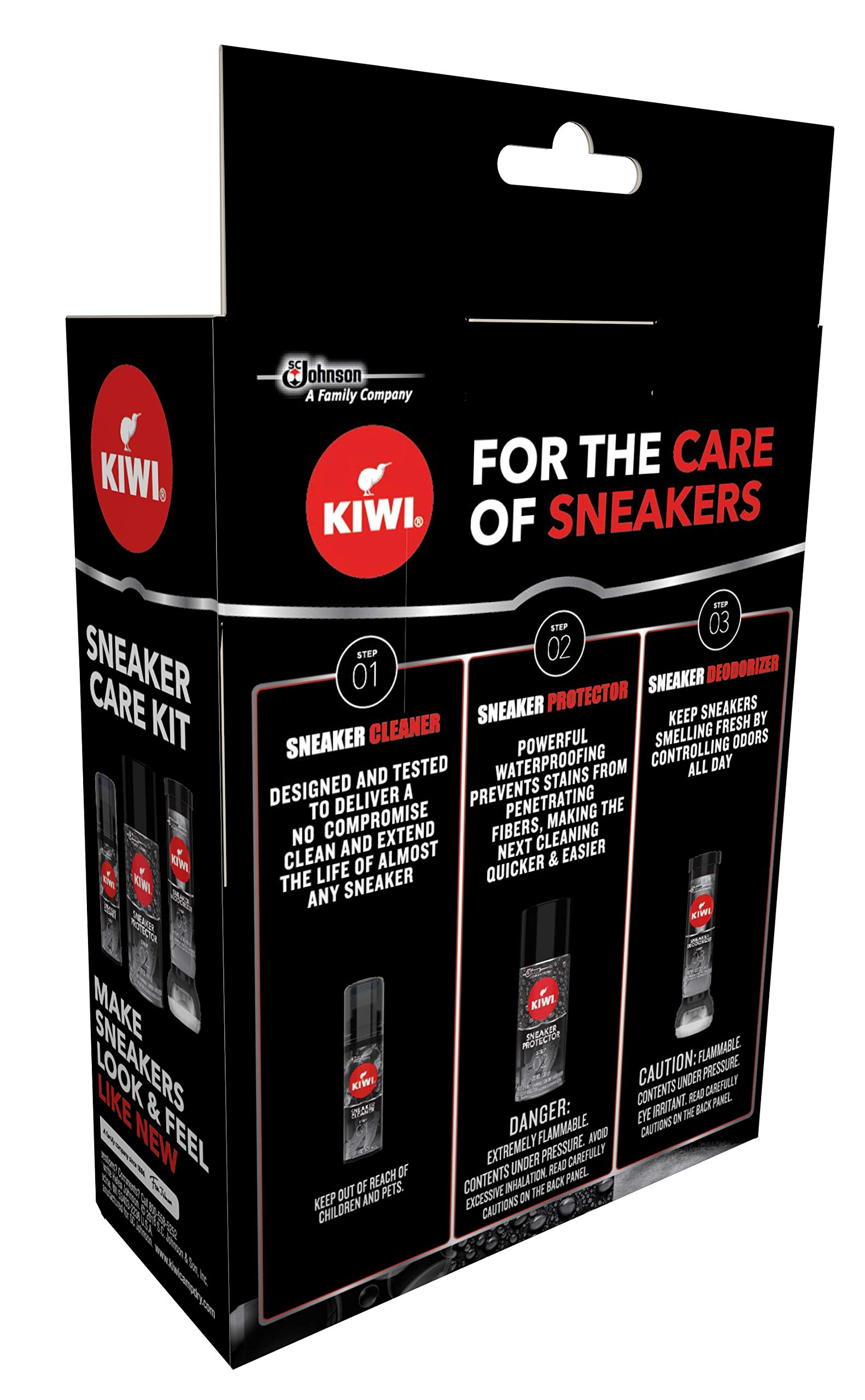 KIWI Sneaker and Shoe Cleaner Kit | Deodorizer for Shoes, Sneakers, Leather and More | 1 Cleaner, 1 Protector, 1 Deodorizer