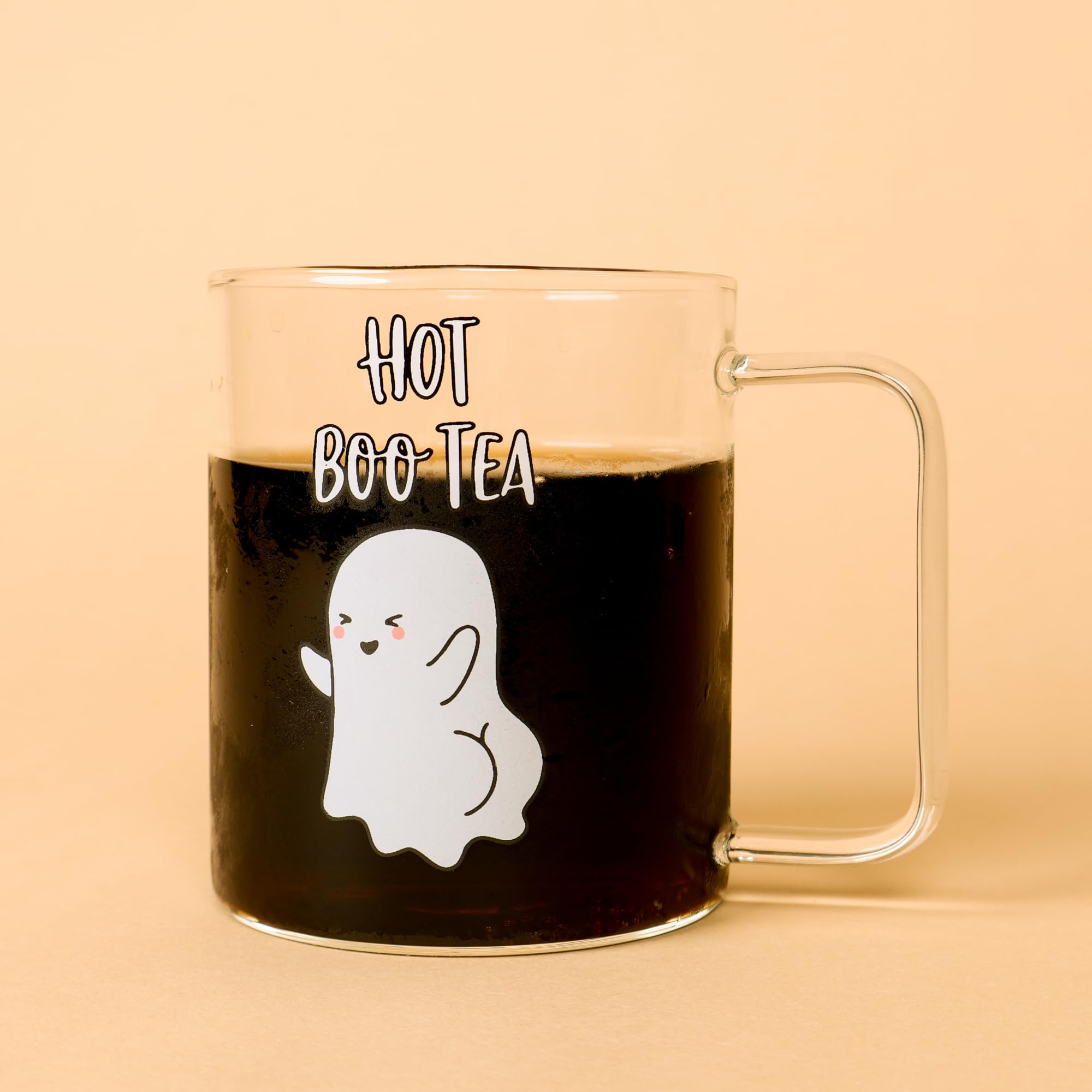 Hanna Roberts Funny Glass Tea Coffee Drinking Cup (Hot Boo Tea) 16 oz