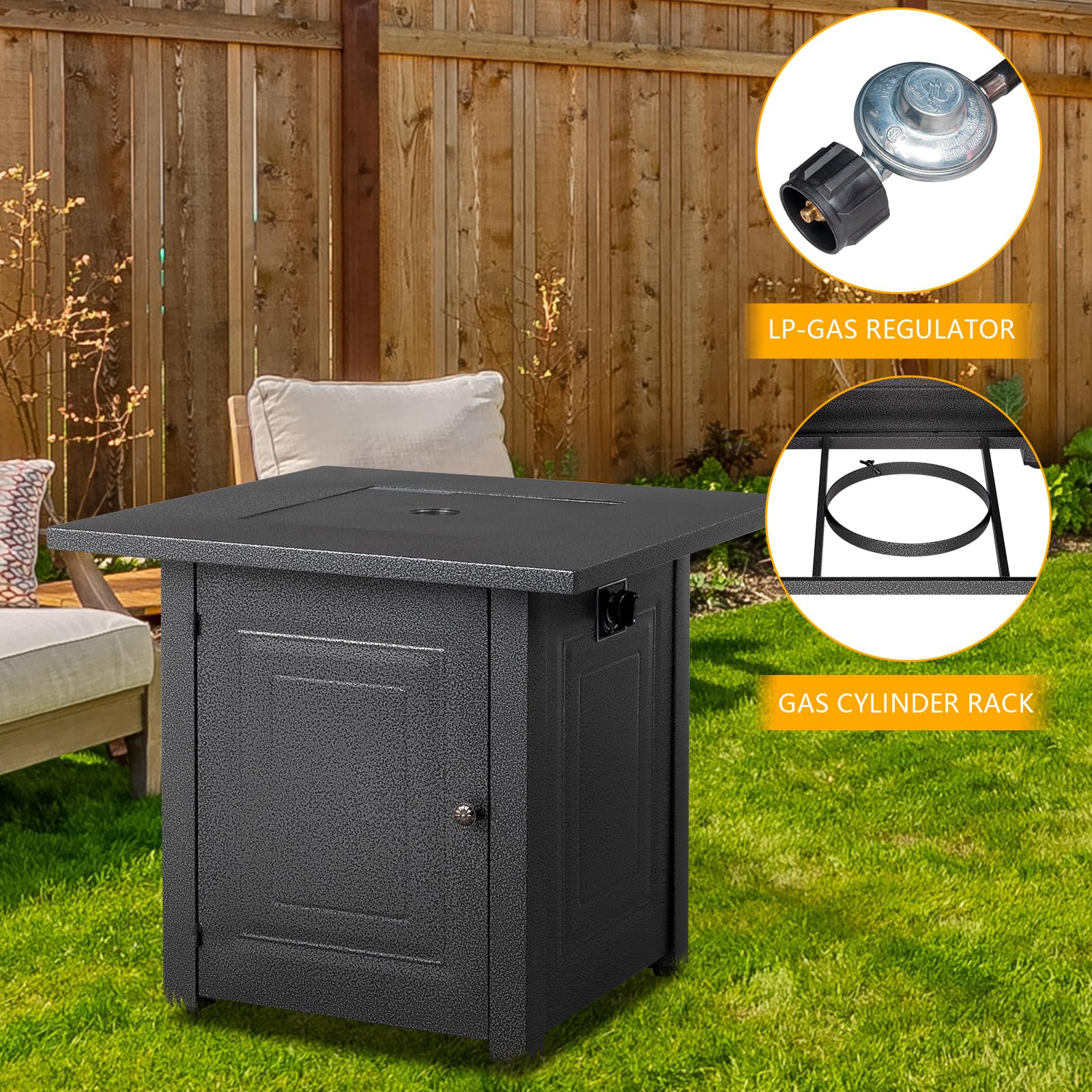 VINGLI Propane Fire Pit, 28 "Gas Firepit Table, 40,000 BTU Outdoor Fire Pit Table with Lid and Volcanic Stone, Cover, Unique Finish for Patio Garden or Thanksgiving - Black