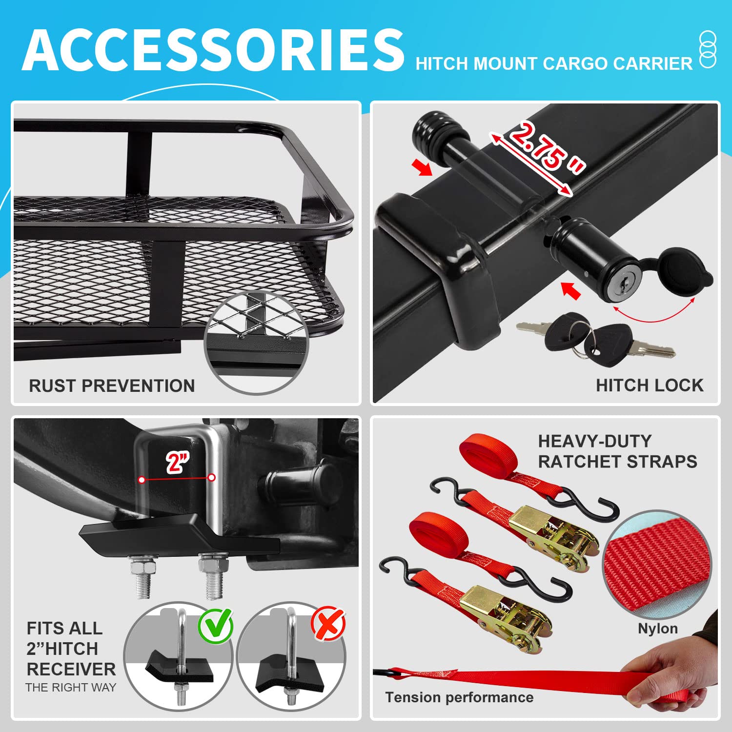 LWTURMRT 60"X21.6"X6" Hitch Cargo Carrier with Waterproof Cargo Bag(58"X20"X24"), Rust Resistant Baking Paint and Alloy Steel Material