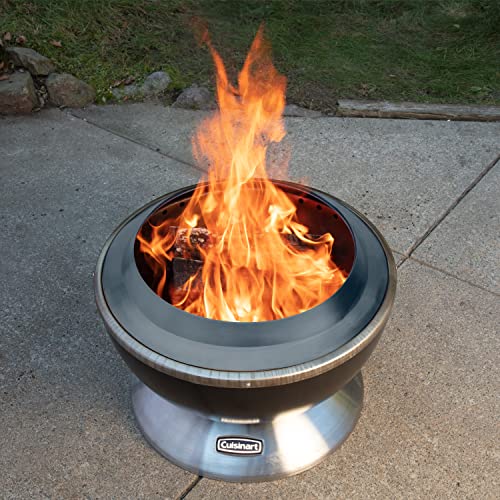 Cuisinart 24” Cleanburn Smokeless Fire Pit with Removable Base for Ash, Portable Outdoor Wood Burning Fireplace, Smoke Free Stainless Steel Outdoor Heater, Enhanced Airflow and Easy Cleanup