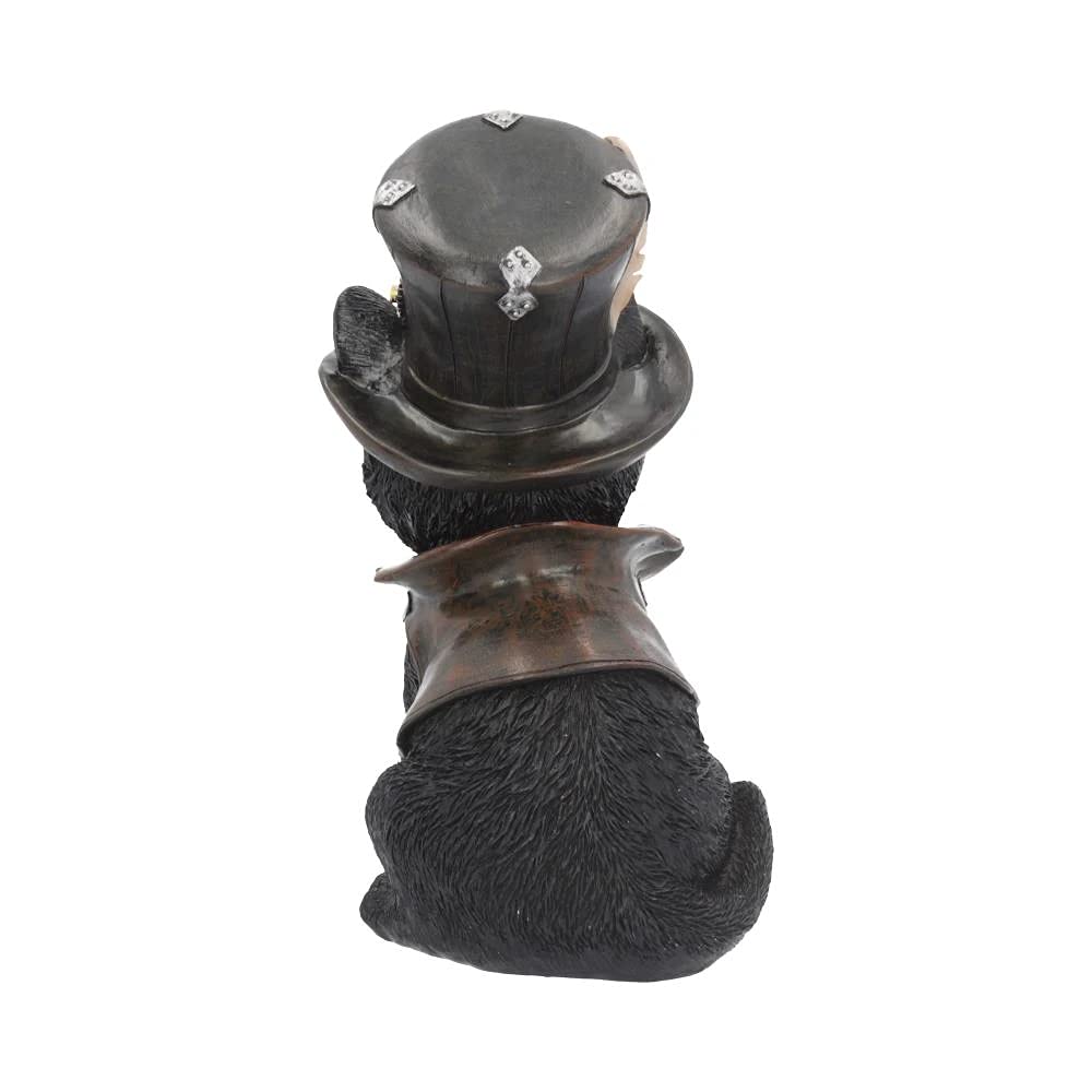 Nemesis Now Cogsmith's Steampunk Cat Adorable Black Cat with Leather Top Hat and Waistcoat, Hand-Painted Resin Figurine, Perfect for Steampunk Collectors, 18.5cm