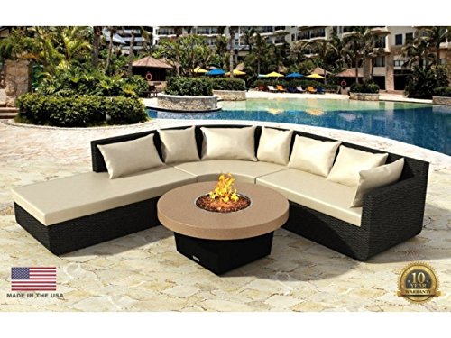 COOKE Parkway Circular Fire Pit Table - 48 Diam - Natural Gas - Black Powdercoat Top - Grey Texture Powdercoat Base
