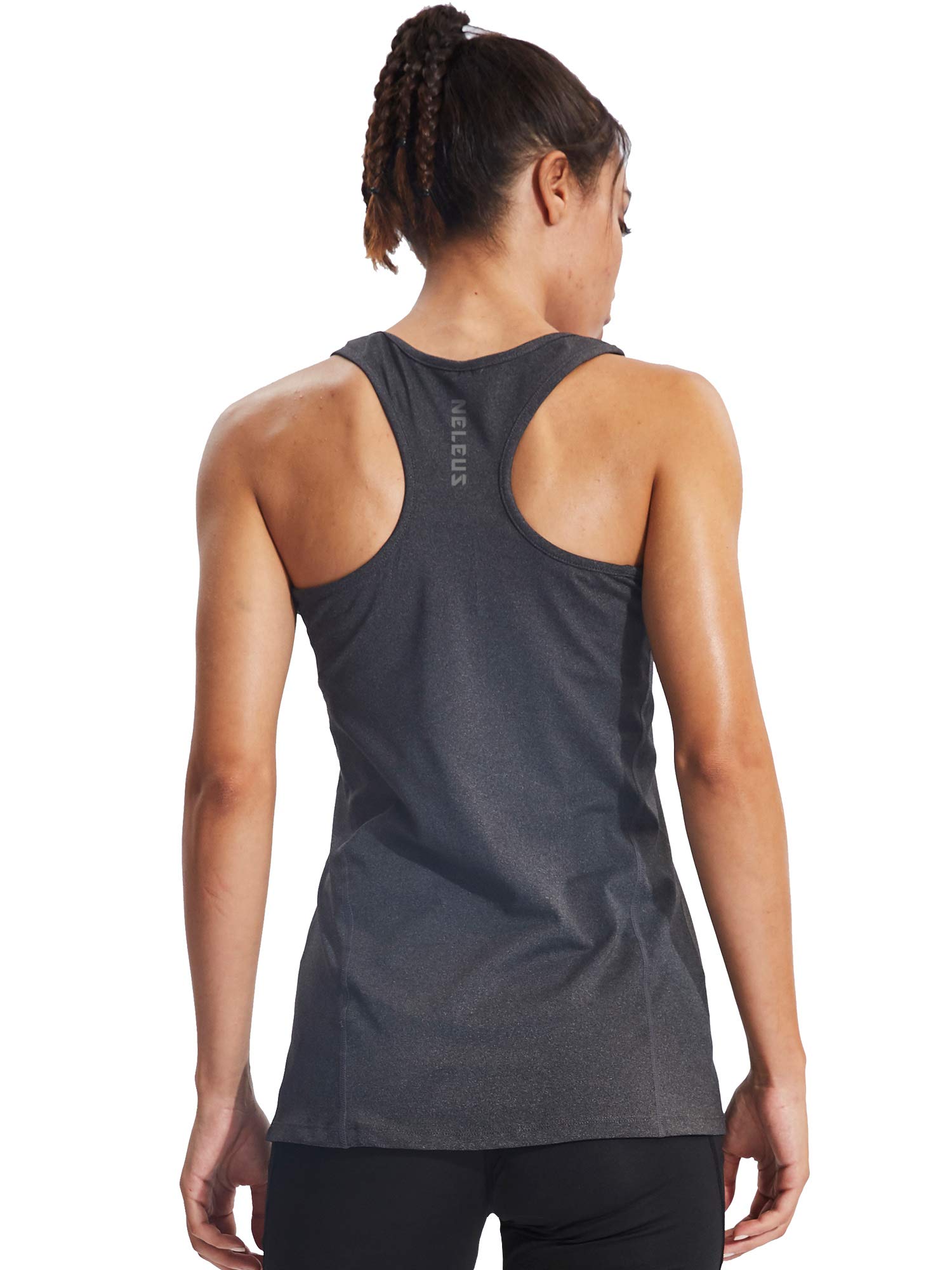 NELEUS Workout Running Racerback Long Tank Top for Women,8006,3 Pack,Black,Grey,Rose Red,L,EU XL