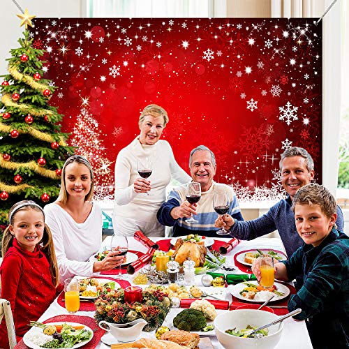 Christmas Decoration Supplies, Large Fabric Winter Red and Xmas Tree Backdrop for Winter Christmas Party Decorations, Red Christmas Backdrop Snowflake Photo Background Banner, 72.8 x 43.3 inch