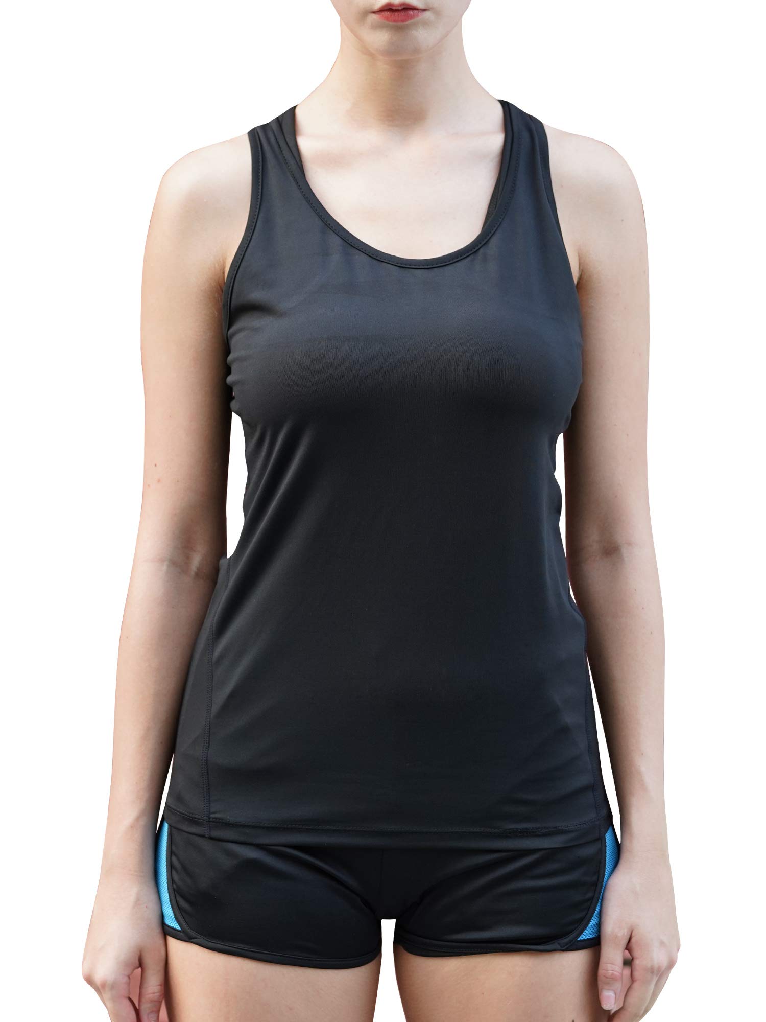 NELEUS Workout Running Racerback Long Tank Top for Women,8006,3 Pack,Black,Grey,Rose Red,L,EU XL