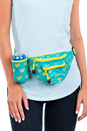 Tipsy Elves Havana Banana Fanny Pack w/Drink Holder - Small Green Adjustable Strap Waist Pouch for Secure Storage