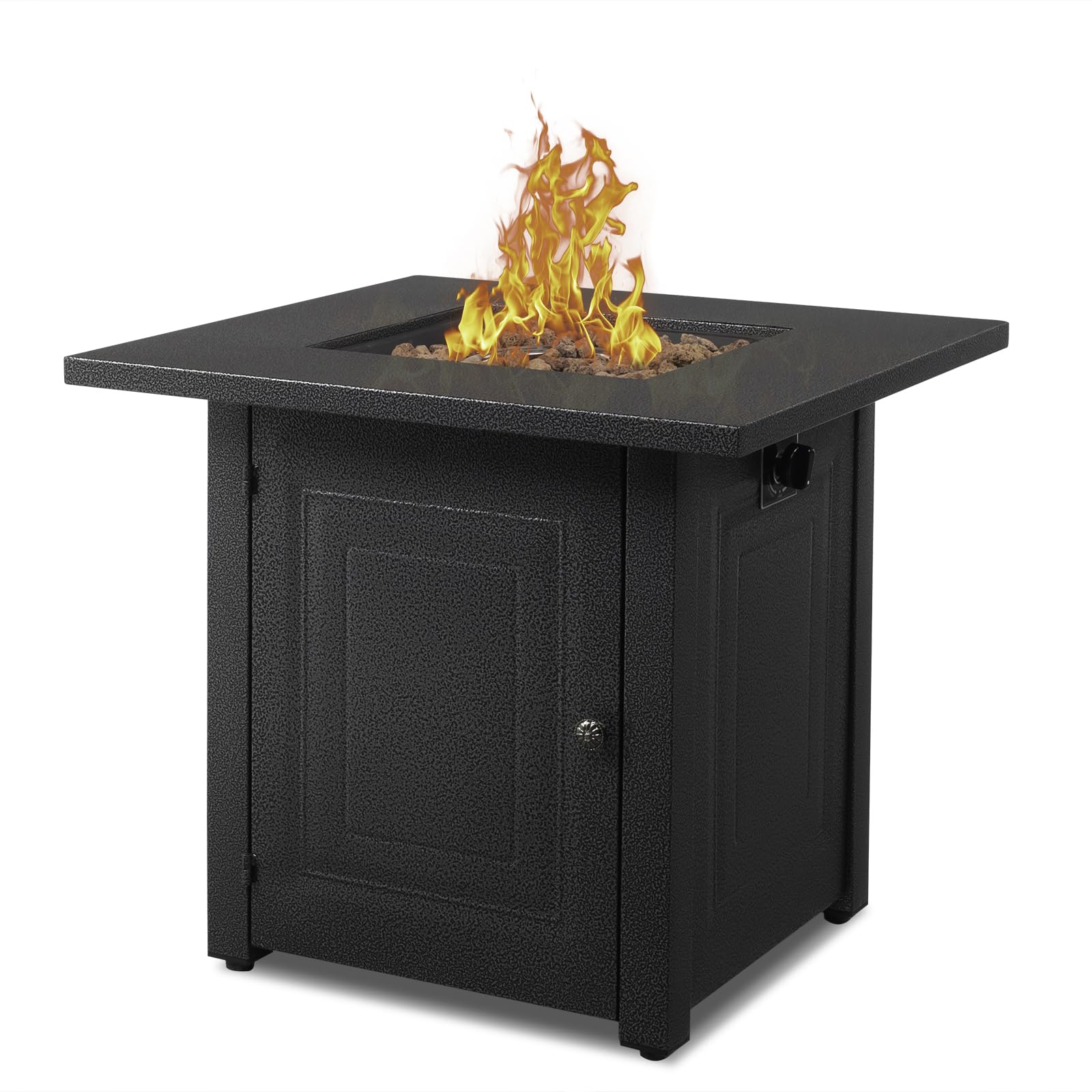 VINGLI Propane Fire Pit, 28 "Gas Firepit Table, 40,000 BTU Outdoor Fire Pit Table with Lid and Volcanic Stone, Cover, Unique Finish for Patio Garden or Thanksgiving - Black