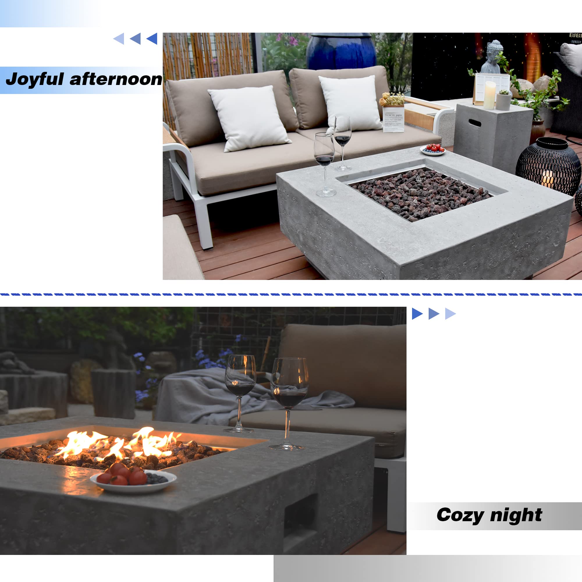 Elementi Outdoor Fire Table Natural Gas Fire Pit Backyard Fireplace Patio Fire Bowl 45,000BTU Output, Square Firepit with 13.2lbs Lava Rocks,Tank Cover for Fire Bowl Available, Manhattan Series