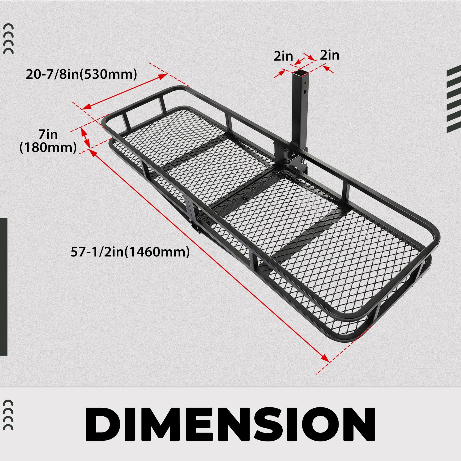 KUAFU 60"x20"x6" Folding Hitch Mount Cargo Carrier Rear Luggage Basket Fit 2" Receiver for Van, SUV, Truck, Trailer, Car 550LBS Capacity Fold Up Trailer Tow Hitch Cargo Rack