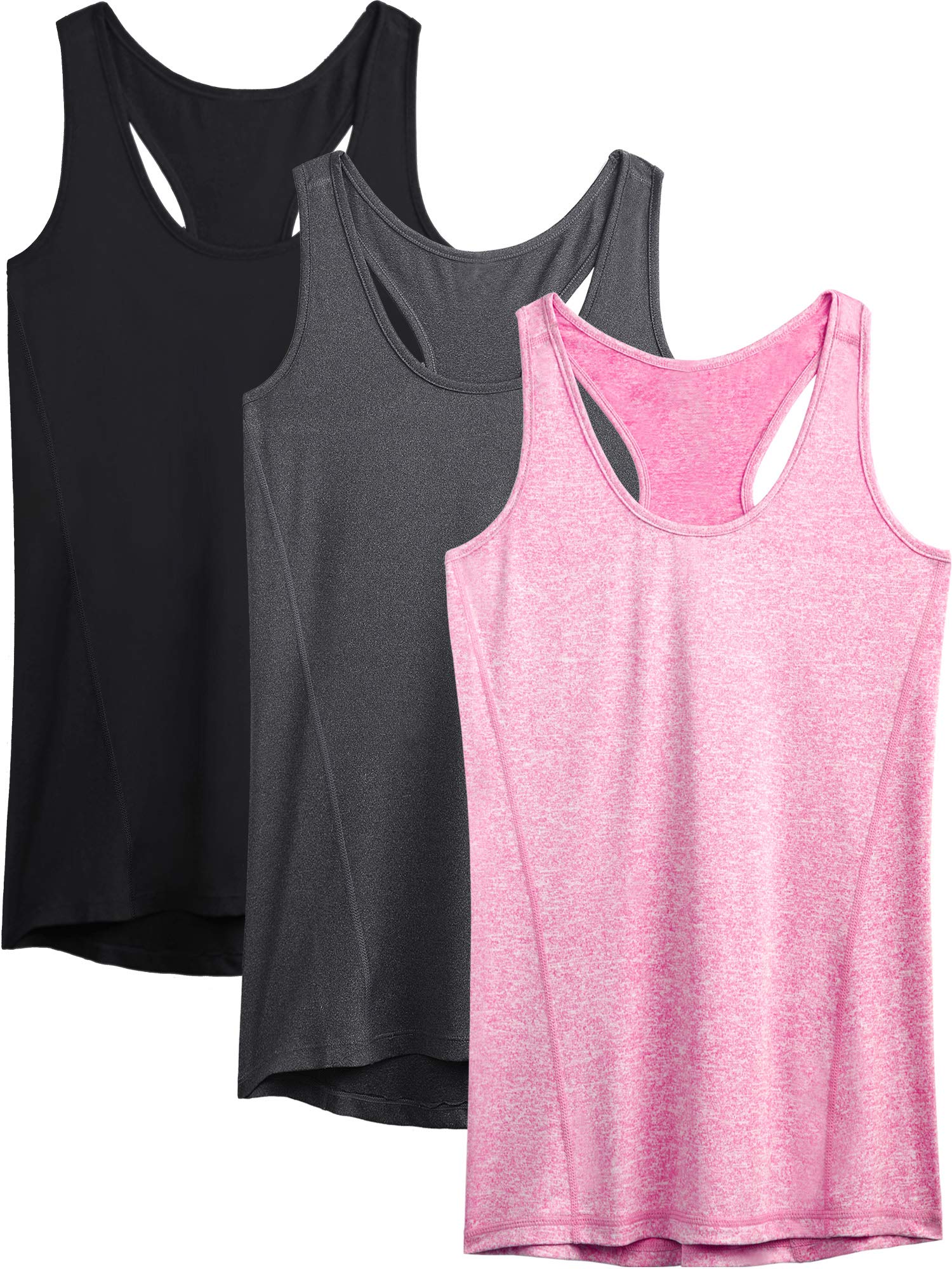 NELEUS Workout Running Racerback Long Tank Top for Women,8006,3 Pack,Black,Grey,Rose Red,L,EU XL