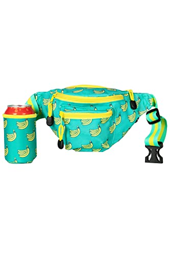 Tipsy Elves Havana Banana Fanny Pack w/Drink Holder - Small Green Adjustable Strap Waist Pouch for Secure Storage