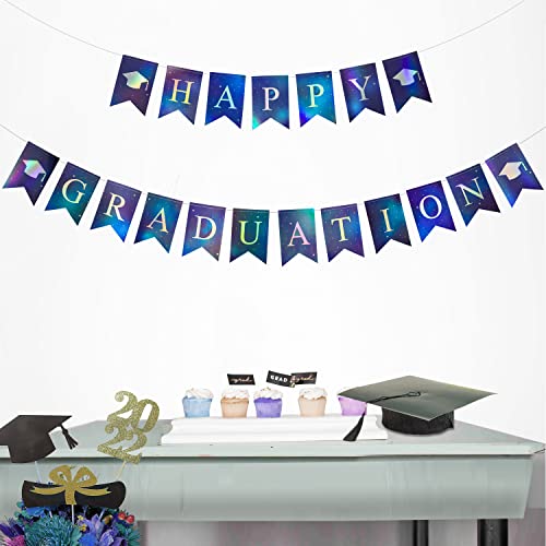 Iridescent Royal Blue Happy Graduation Banner Congrat Grad Garland Fishtail Flag Banner for Graduation Party Decoration Prom Party Supplies